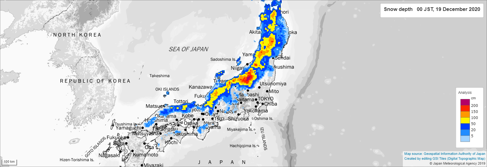 Starke Schneefälle in Japan