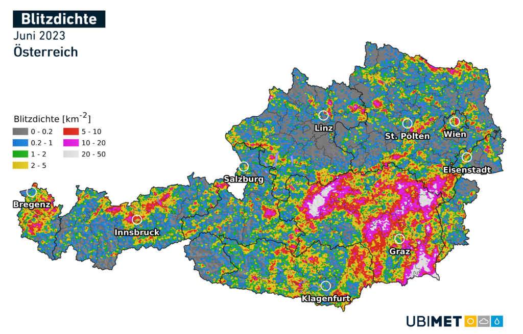 Im Juni 2023 rund 240.000 Blitze in Österreich